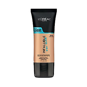 L'Oreal Paris Makeup Infallible Up to 24HR Pro-Glow Foundation, 205 Natural Beige, 1 fl; oz. (Pack of 4)