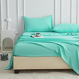 4 Piece Full Sheet Set - Super Soft Breathable Cooling Bed Sheets King Size 16 Inch Extra Deep Pocket, Hotel Luxury Bedding & Pillowcases, Wrinkle Free Oeko-Tex - Aqua