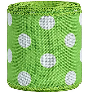 TONIFUL 2.5 Inch Wired Edge Ribbon, Green Polka Dots Burlap Ribbon, Summer Spring Wired Ribbon, for Gift Wrapping, Wreath Bows Making, Crafts Home Decoration, Easter Decor（Green，6yds）