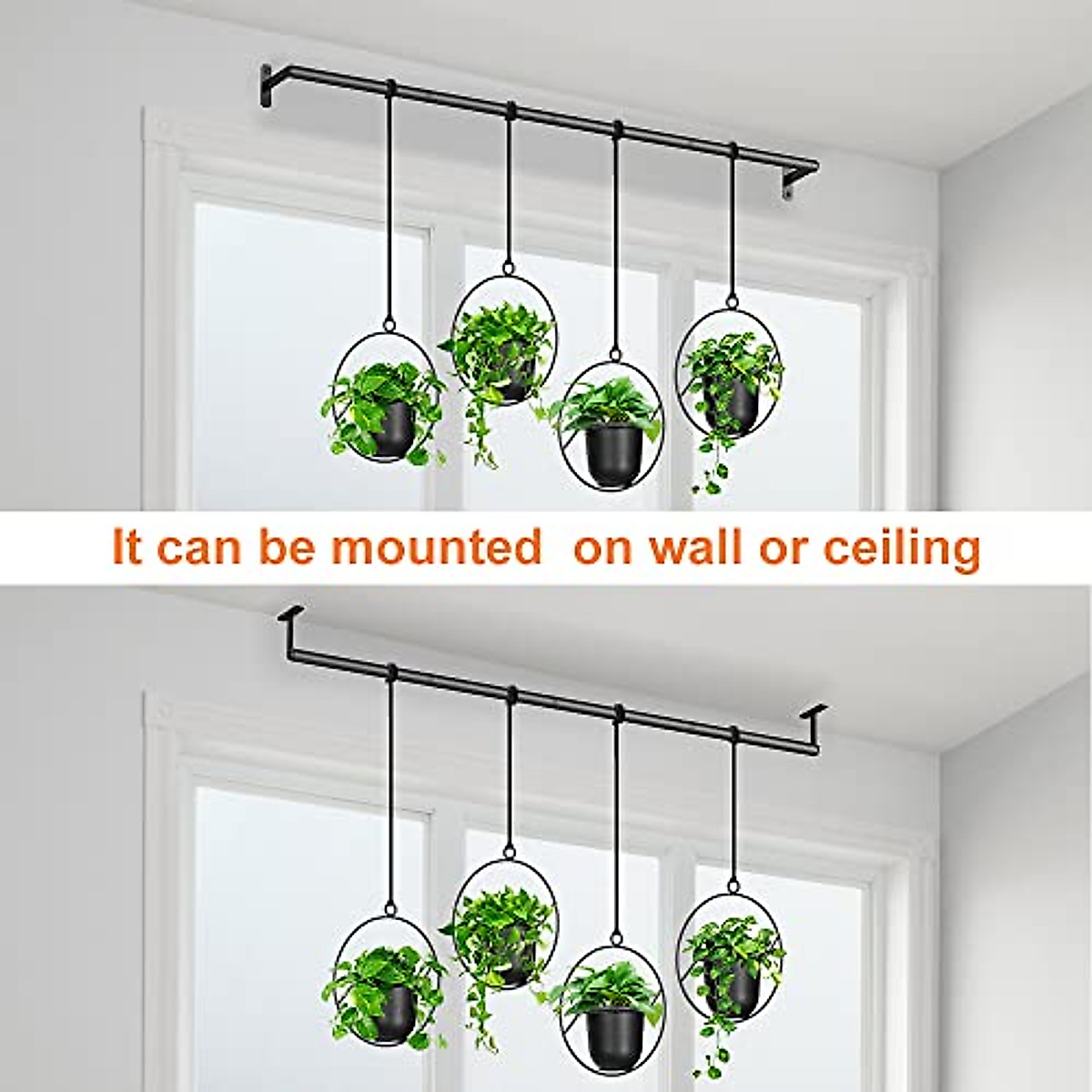 Auledio 4pcs Hanging Planters, Indoor Metal Plant Hanger with Plastic Pots