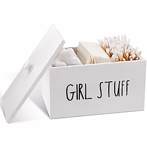 Farmhouse Bathroom Organizer Tampon Storage Container for Bathroom Decorative Countertop Organizer Storage Box Wood Movable Partition Feminine Product Organizer with Lid for Cosmetics (Blank Style)