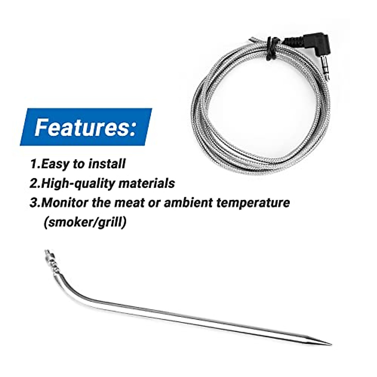 Stanbroil Meat BBQ Probe Replacement for Camp Chef Pellet Grills, Stainless Steel Braided Cable Withstand High Temperature