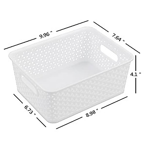 Wekioger Plastic Weave Storage Basket, 6-Pack White Pantry Bin