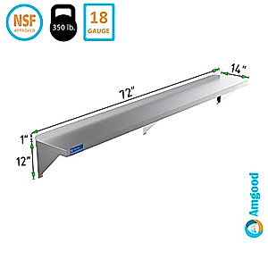 AmGood Stainless Steel Wall Shelf | Square Edge | Heavy Duty | Commercial Grade | Wall Mount | NSF Certified (14" Width x 72" Length)