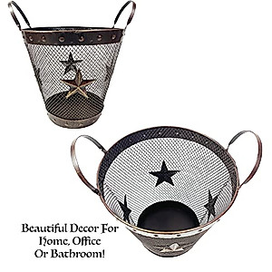 Urbalabs Rustic Lone Star Metal Bathroom Trash Can Office Western Waste Basket Country Wastebasket Office Wire Garbage Can Cowboy Gun Decor Bathroom Decor Cowboy Decor for Bathroom (Large)
