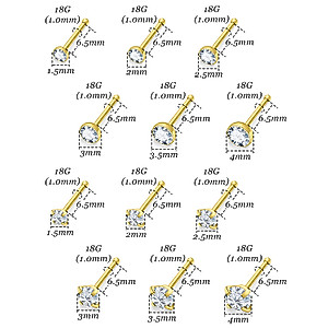 Vsnnsns 18G Nose Rings for Women 316L Surgical Stainless Steel L Shaped Nose Studs Screw Bone Nose Rings Piercings 18 Gauge Nostril Piercing Diamond CZ 1.5mm 2mm 2.5mm 3mm 3.5mm 4mm Gold