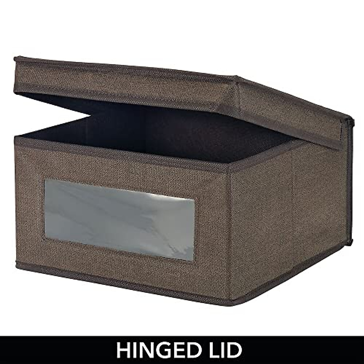 mDesign Medium Fabric Stackable Closet Storage Organizer Bin Box with Front Window and Lid for Bedroom, Office, Mudroom Organization - Holds Clothes, Blankets, Linens, Lido Collection - Espresso Brown
