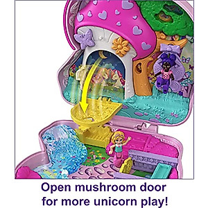 Polly Pocket Compact Playset, Unicorn Tea Party with 2 Micro Dolls & Accessories, Travel Toys with Surprise Reveals