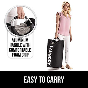 Gorilla Grip Large Laundry Basket, Collapsible Fabric Hamper, Padded Handles, 115L, Tall Foldable Clothes Baskets, Durable Linen Bins, Easy Carry Bags, Hampers for Kids Bedroom, College Dorms, Black