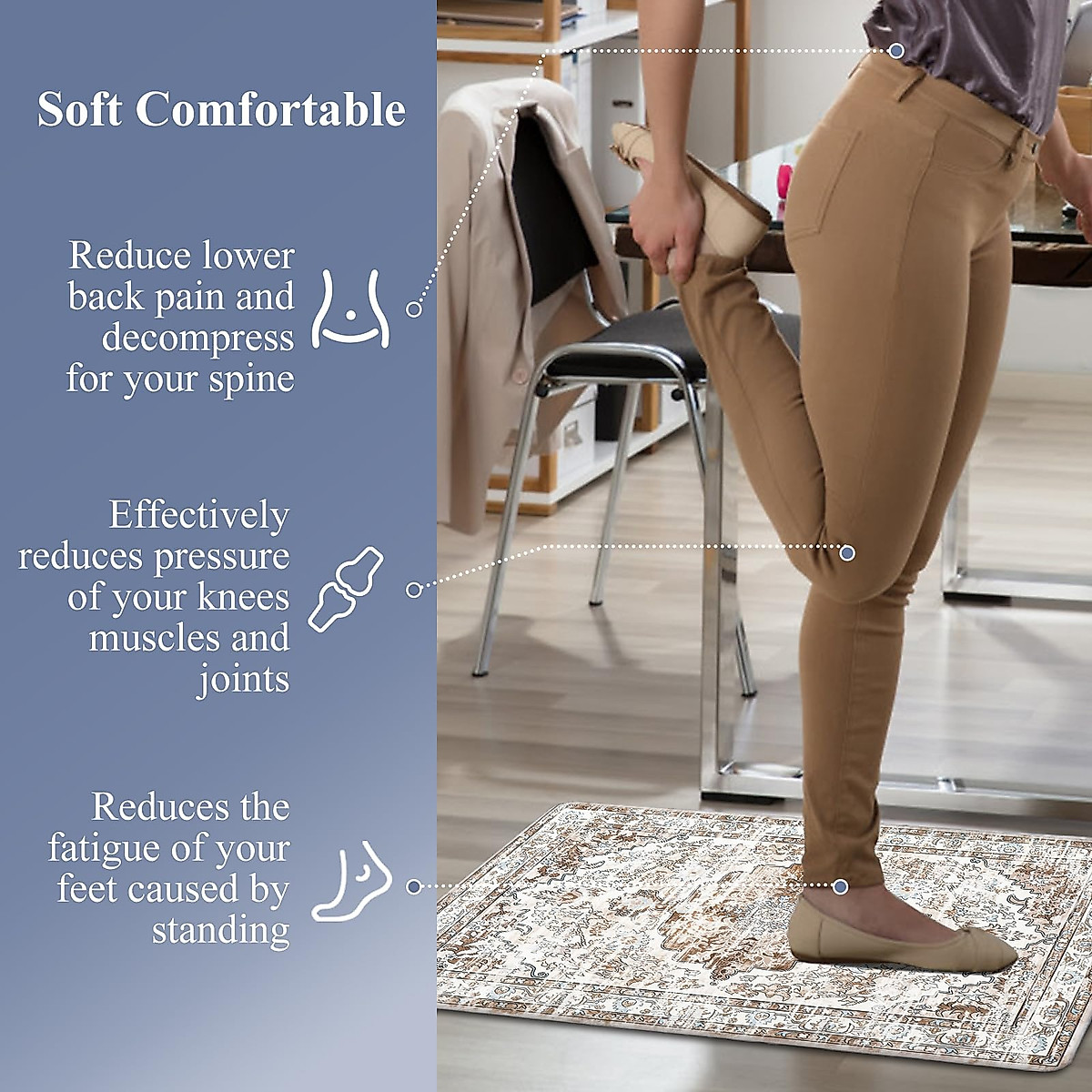 HEBE Anti Fatigue Kitchen Mat Set of 2 Non Slip Waterproof Kitchen Mats for Floor Cushioned Kitchen Rugs and Mats Comfortable Standing Desk Mat Runner for Kitchen,Home Office,Sink,Laundry