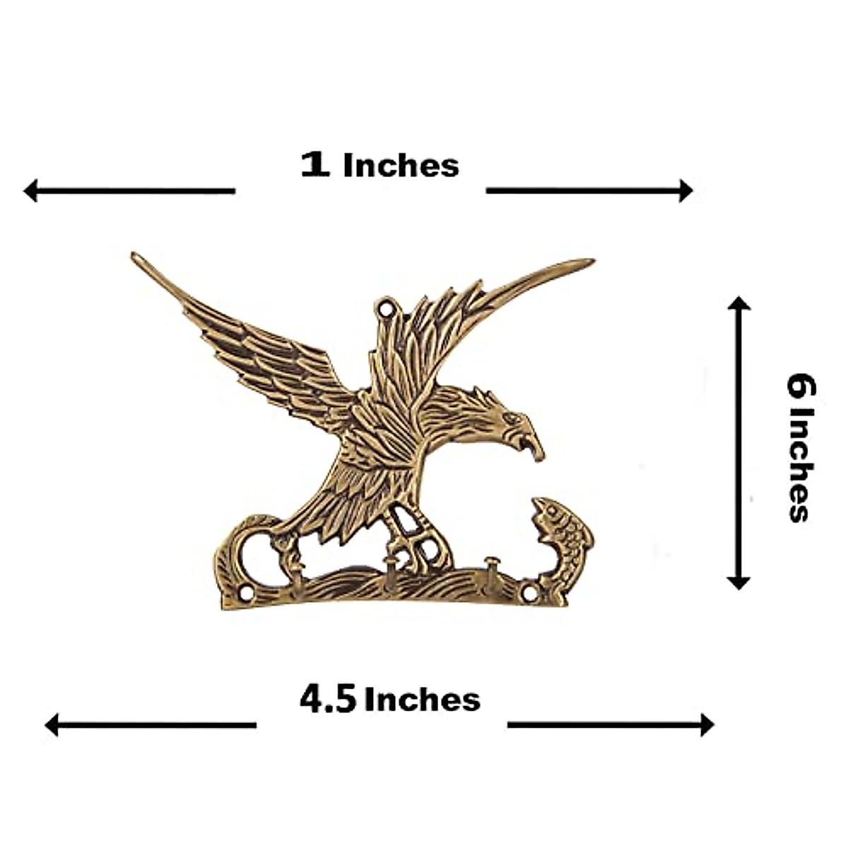 Angel's Peel Lounge Key Holder Eagle - Wall Mounted Key Hanger with 3 Hooks - Eagle Single Brass Hook for Coat, Towel, Hat, Clothes - Home Decor Key Holder for Kitchen, Office, Farmhouse