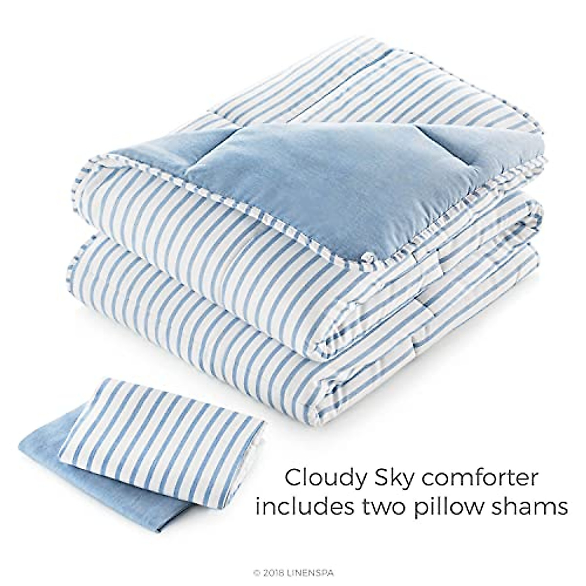 LINENSPA All Season Hypoallergenic Down Alternative Microfiber Comforter, Oversized King, Light Blue/White