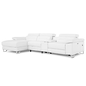 Zuri Furniture Monaco Reclining Leather L-Sectional with Console, White