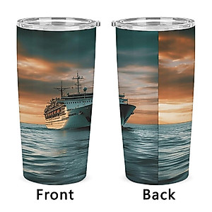 20 Oz Tumbler With Straw Leak Proof Thermos Cup, Cruise Ship Stainless Steel Insulated Travel Coffee Mug Fit for Car Cup Holder