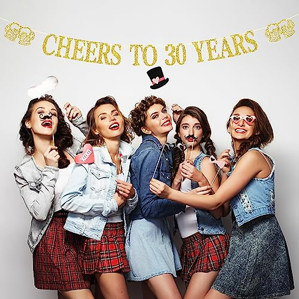 Cheers to 30 Years Banner, Cheers & Beers to 30 Years Glitter Banner, 30th Birthday/Wedding Anniversary Party Decorations Supplies Gold Glitter