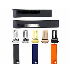 Ewatchparts 20-22mm Rubber Watch Band Strap With Deployment Clasp Compatible With Tag Heuer Carrera Monaco Watch