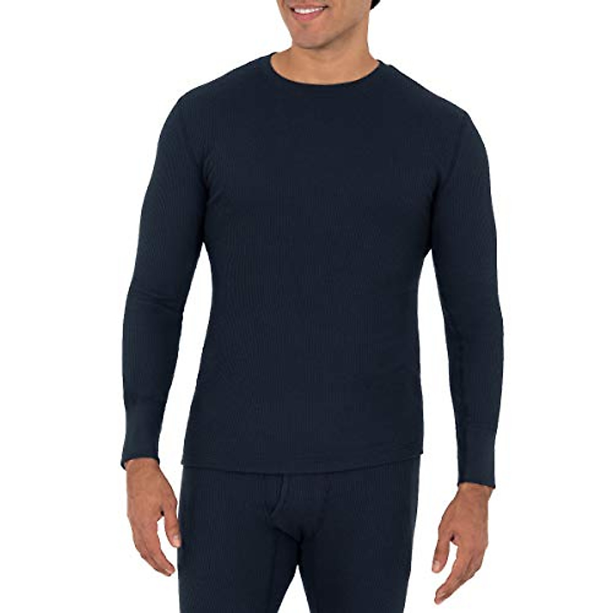 Fruit of the Loom Men's Recycled Waffle Thermal Underwear Crew Top (1 and 2 Packs), Black/Navy, Large