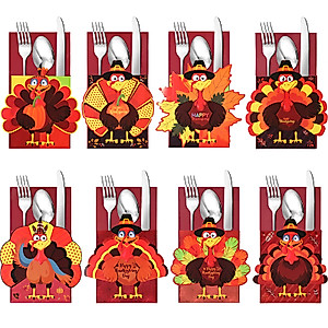 48 Pieces Thanksgiving Cutlery Holder Set Silverware Paper Pocket Pouch Thanksgiving Turkey Utensil Decor Thanksgiving Autumn Harvest Fall Halloween Party Favor Supply Table Decoration