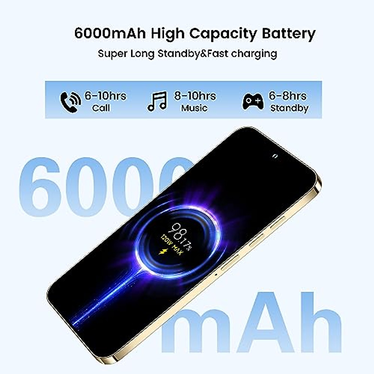 WV LeisureMaster A14pro Max Unlocked Phone, 6+256GB Android 13.0 Smartphone, 6.82-inch HD Screen, Dual SIM, Dual Standby, 6000 mAh Battery, 64MP Camera, 2796 * 1290 Resolution 5g Phone（Gold）