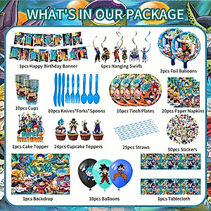 199pcs Birthday Party Decorations, Birthday Supplies Birthday Party Supplies include Backdrop Banner Balloons Cake Topper Plastic Swirls Tableware