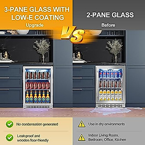 Advanics 20 Inch Wide Built in Beverage Refrigerator with Glass Door, Auto Defrost Beverage Fridge Under Counter, Blue LED Light Drink Cooler Refrigerator