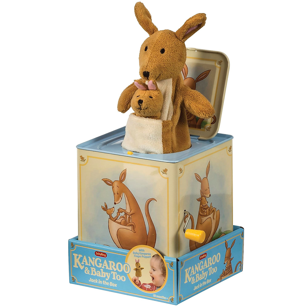 Schylling: Jack in Box - Kangaroo - Classic Pop-Up Music Toy, Momma & Baby Joey Finger Puppet, Plays Song Pop Goes The Weasel, Toddler & Kids 18mo+