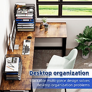 4 Pack - Simple Trending Stackable Office Desk Supplies Organizer, Desktop File Document Letter Tray Holder Organizer, Black