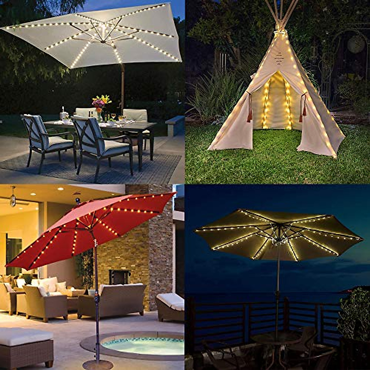PULIVIA Patio Umbrella Lights Outdoor Strings Lights with 104 LEDs 8 Lighting Modes Remote Control, Battery Operated Waterproof Umbrella Lights 2022 Upgraded, Warm White Battery not Included
