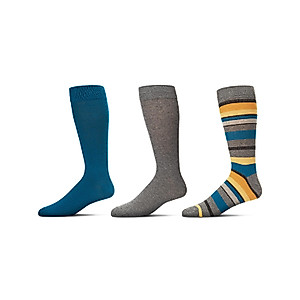 MeMoi Striped Cotton Blend Crew Sock 3 Pack Gray Heather 10-13