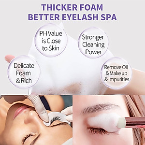 LANBENA 100ml Eyelash Extension Cleanser, Lash Shampoo for Lash Extensions, AMINO ACID Eyelash Shampoo Oil Free Foam Lash Bath for Eyelash Extensions, Lash Cleaning Kit with Brush,Home Salon Use