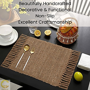 Comfy-co Handcrafted Jute Burlap Placemats Set of 4 - Farmhouse Reversible Placemats for Wedding Parties BBQ's Everyday Holidays - 100% Jute 14x19 inch Rustic Vintage Placemats Natural