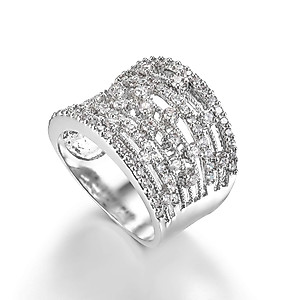 Delicin Jewelry Rhodium Plated Cubic Zirconia Eternity Band Cocktail Ring