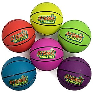 K-Roo Sports Atomic Athletics Neon Rubber Playground Balls - 6 Pack of Regulation Size, includes Pump & Storage Bag - Basketball