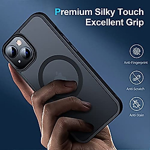 VOFATA Magnetic for iPhone 14 Case for iPhone 13 Case [Military Grade Drop Tested][Compatible with MagSafe] Shockproof Protective Translucent Matte Hard Back Slim Thin Phone Cover 6.1 inch, Black