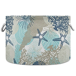 Algae Corals Seashells Large Basket for Toys Storage Bin Box Organizer Basket for Laundry Hamper, Kid's Room, Baby & Dog Toy