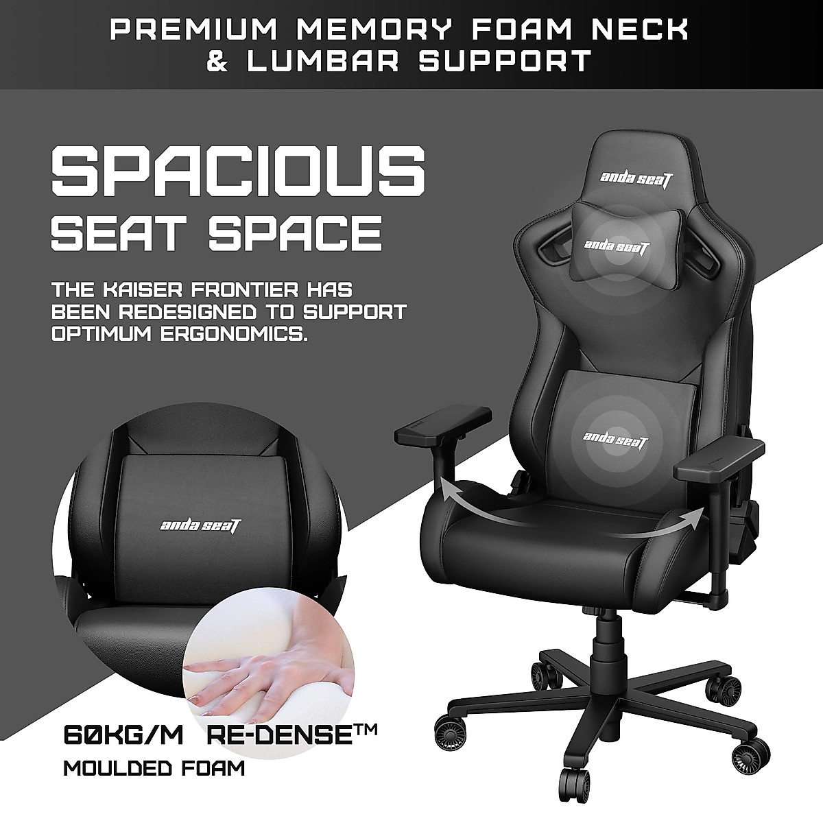 Anda Seat Kaiser Frontier Black PVC Leather Gaming Chair - XL Premium Ergonomic Gamer Chair for Adults, Video Game Chairs with Memory Foam Neck Pillow & Lumbar Back Support - Office Computer Seat