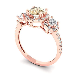 Clara Pucci 1.75ct Round Cut Halo Solitaire 3 stone Natural Brown Morganite Engagement Promise Anniversary Bridal Ring 18K Rose Gold 6.75