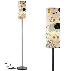 Modern Standing Lamps pattern lion elephant palm trees white for packaging Minimalist Floor Lamp Metal Pole Lamp with Linen Lampshade for Bedroom Living Room Office Nursery Reading Foot Switch