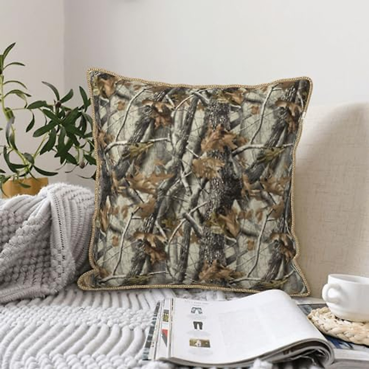 Augenstern Zippered Pillow Protectors Cover Case Mossy-Tree-Camo-Leaf Decorative Throw Pillow Cover Square Cushion Case 16"X16"