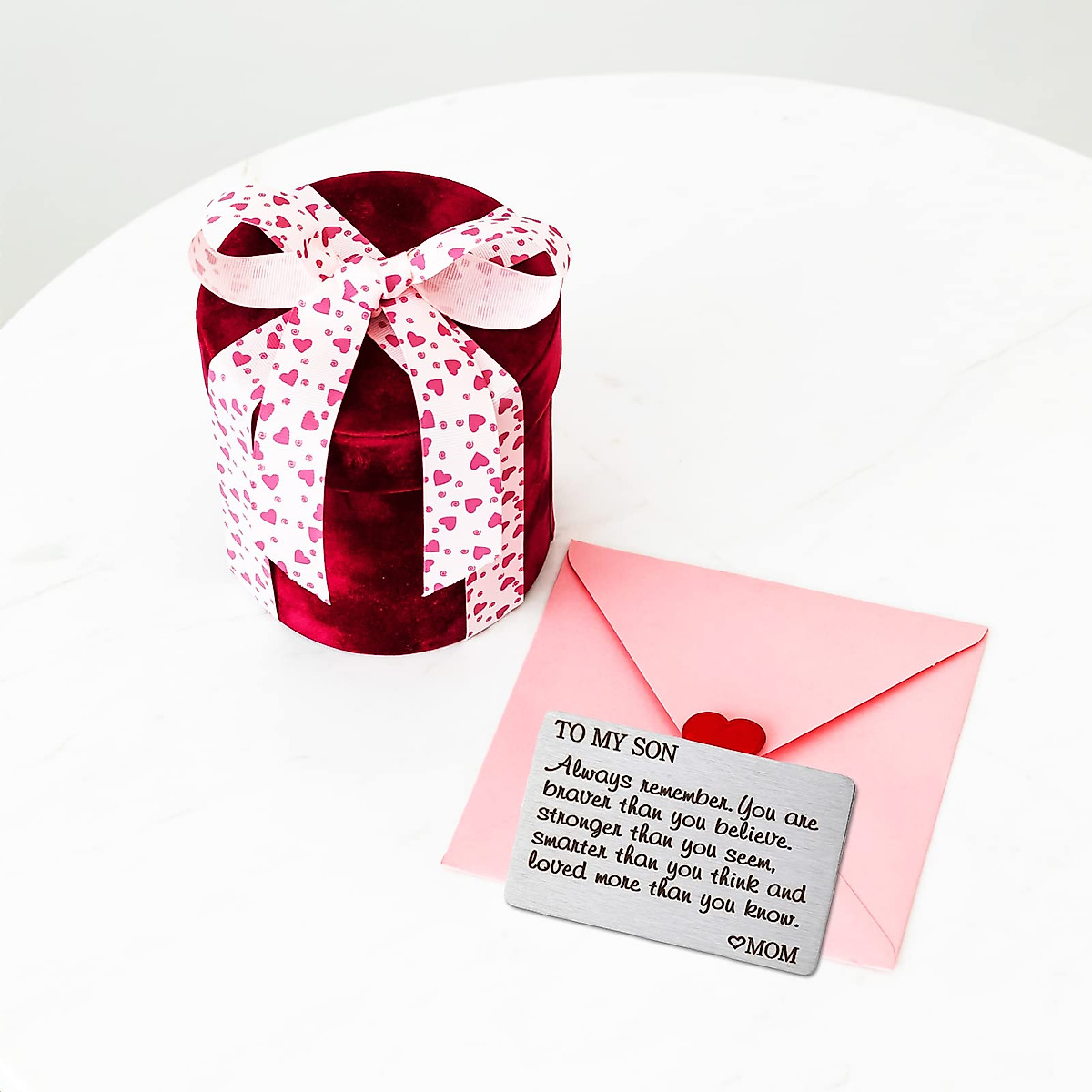 PLwelth Son Engraved Wallet Card from Mom Stainless Steel Men Boys Teen Inspirational Message Wallet Insert Card Son Gift Birthday Graduation Christmas Coming of Age Gift