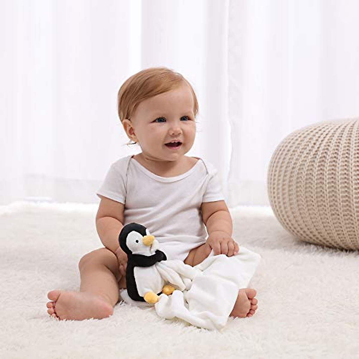 Apricot Lamb Stuffed Animals Security Blanket Black Penguin Infant Nursery Character Blanket Luxury Snuggler Plush(Black Penguin, 14 Inches)