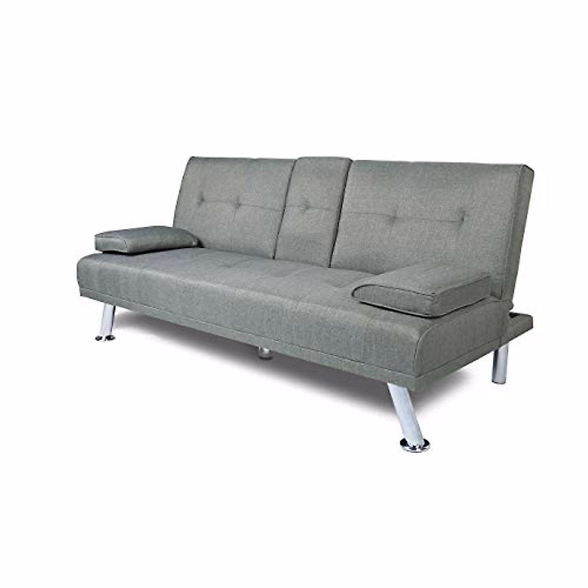ERYE Modern Futon Loveseat Convertible Sleeper Bed for Living Room Apartment Small Space Furniture Sets with 2 Cup Holders Metal Legs,Removable Soft Pillow-Top Armrest, Sofa & Couch, Light Grey