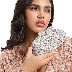 Boutique De FGG Women Crown Minaudiere Handbags Formal Evening Bags Flower Crystal Clutch Purses Wedding Clutch Bag,Mini,Brown