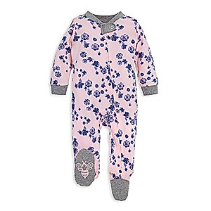 Burt's Bees Baby baby girls & Play, Organic One-piece Romper-jumpsuit Pj, Zip Front Footed Pajama and Toddler Sleepers, Indigo Flowers, 0-3 Months US