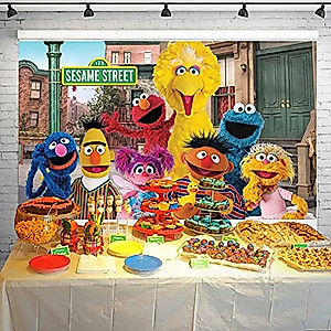 Elmo Cartoon Street Backdrops Children First 1st Second 2nd Third Birthday Party Background 5x3ft Baby Shower Banner Decoration Supplies Photo Studio Props 350
