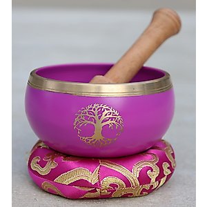 Tree Of Life Singing Bowl Complete Set ~ For Meditation, Yoga, Spiritual Healing and Mindfulness (Pink)