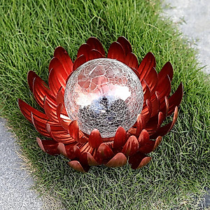 Joyathome Chrysanthemum Solar Light Decoration, Metal Flower Waterproof Garden Warm White LED Light Cracked Glass Ball for Patio Lawn Walkway Tabletop