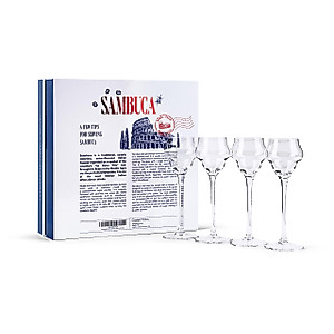 GLASSIQUE CADEAU Crystal Sambuca, Cordial, Digestive Glasses with Long Stem for Sipping After Dinner Drinks | Set of 4 | 3 oz Tall Stemmed Liquor Glassware