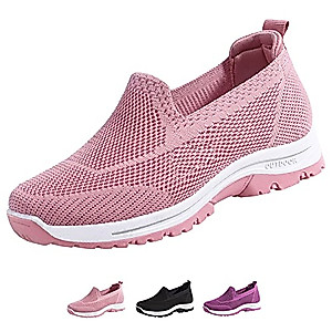 Women's Mesh Slip-On Orthopedic Sneakers with Arch Support Comfort Wide Fit Fashion Breathable Non-Slip Elderly Outdoor Sport Walking Platform Shoes (Pink,8,Female)