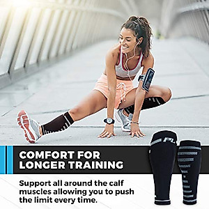 POWERLIX Calf Compression Sleeve (Pair) – Supreme Calf Cramp & Shin Splint Sleeves for Men & Women – Leg Compression Socks 20-30 mmHg – Great for Pain Relief, Running, Work, Travel, Sports & More